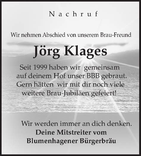 Traueranzeigen von Jörg Klages trauer anzeigen de