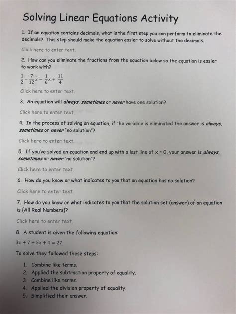 Solved Solving Linear Equations Activity 1 If An Equation Chegg