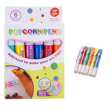 Magic Puffy Pens Set 6 Neon Colors Popcorn Pen With 3d Ink Heat And