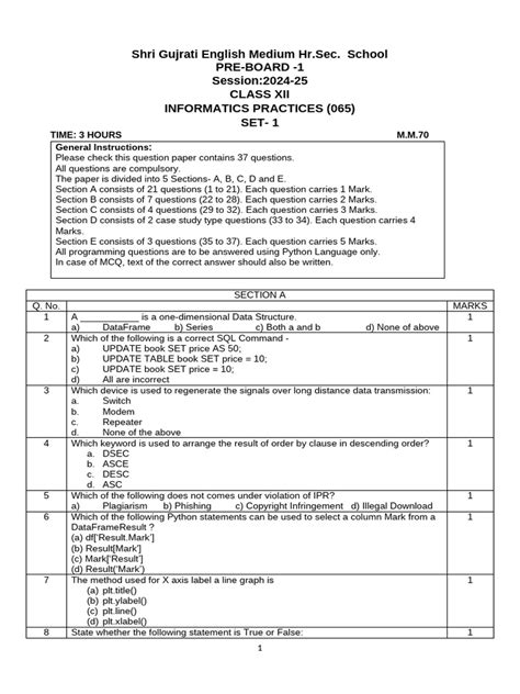 Qp Xii Ip Set 1 Pdf Boolean Data Type Computer Network