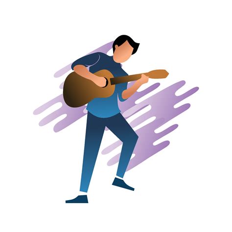 Man Playing Guitar On White Background Coworking Center Hobby Young People Vector
