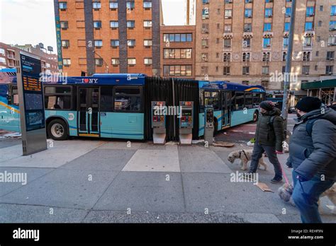 An Mta Articulated Bus Part Of The Select Bus Service Route Is Wedged Into The Select Bus