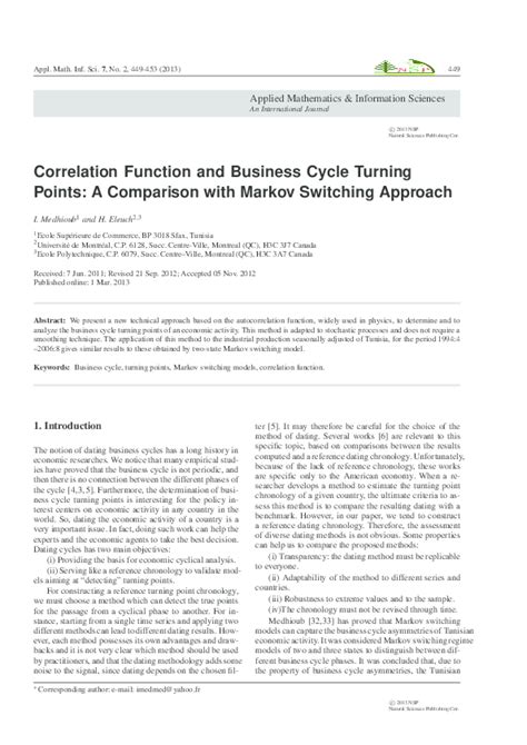 Pdf Correlation Function And Business Cycle Turning Points A
