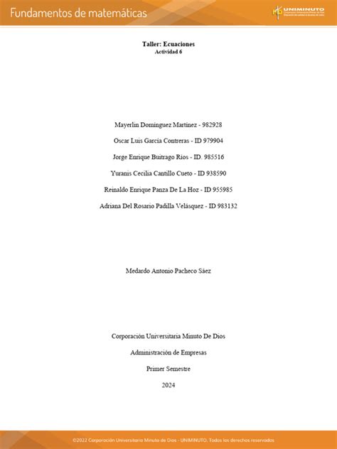 Actividad 6 Ecuaciones Fundamentos De Matematicas Marzo 18 2024c Pdf
