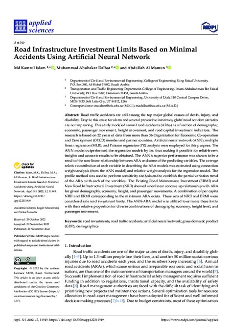 Pdf Road Infrastructure Investment Limits Based On Minimal Accidents