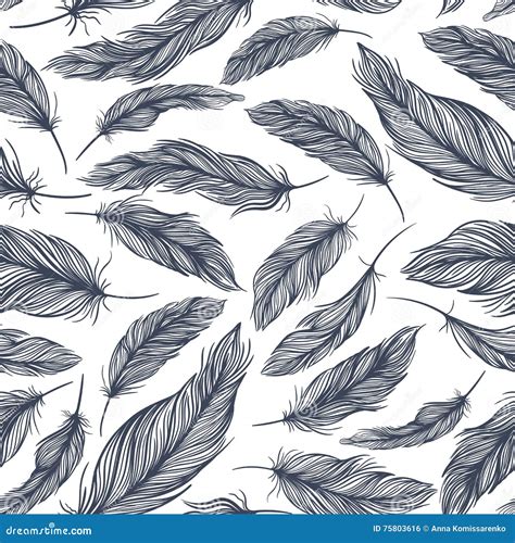 Vector Pattern With Blue Feathers Stock Vector Illustration Of