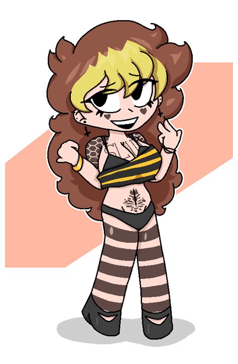 Rule 34 Anonymous Artist Bee Black And Yellow Top Black Bra Blonde Highlights Bracelets