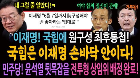 이재명 국힘에 원구성과 상임위 구성 일정 최후통첩 국힘은 이재명 손바닥 안이다 민주당 윤석열 뒷목잡을 전투형 상임위