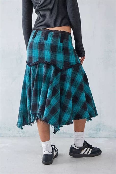 Bdg Teal Check Basque Panel Awkward Midi Skirt Urban Outfitters Uk