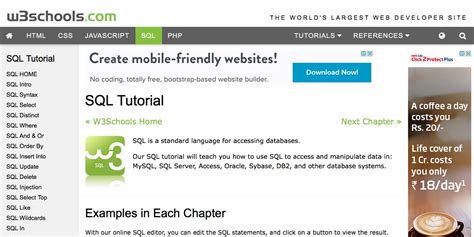 Sql Tutorial W3schools Mysql Sql Server Ms Access Oracle Sybase Informix Postgres And