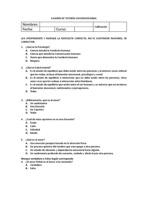 Examen Pdf Amor Las Emociones