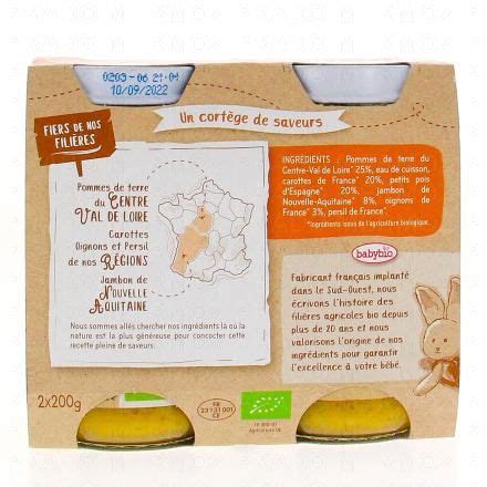 BABYBIO Repas Du Midi Petits Pots Pomme De Terre Du Centre Val De