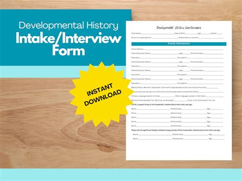 Developmental History Intake Form Social History Interview Form