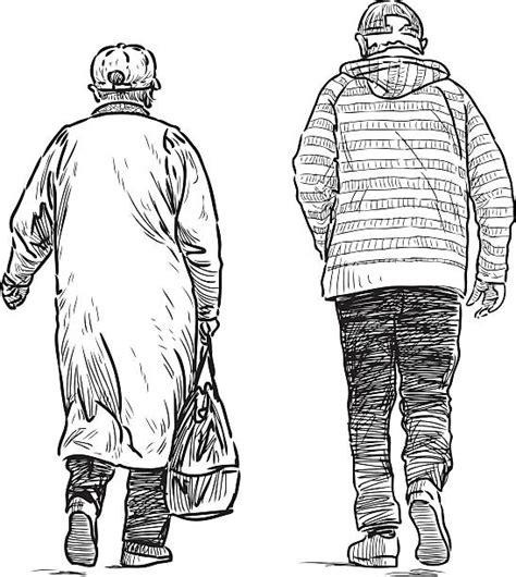 Old Couple Walking Drawing Illustrations Royalty Free Vector Graphics