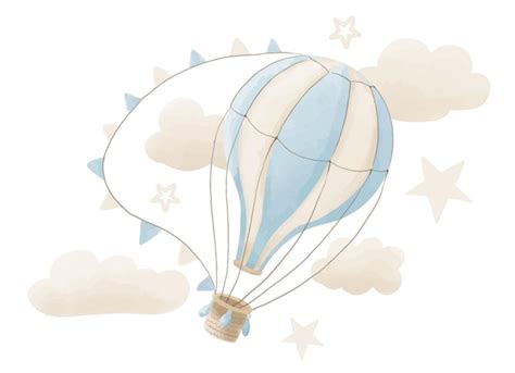 Balão De Ar Quente Para Chá De Bebê Ilustração Vintage Aquarela
