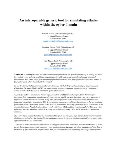 Pdf An Interoperable Generic Tool For Simulating Attacks Within The