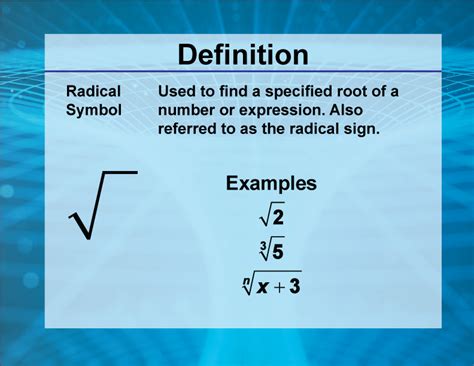 Video Definition 31 Rationals And Radicals Radical Symbol Media4math