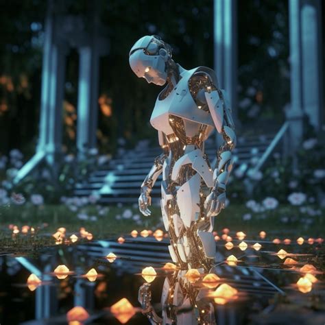 Premium Ai Image There Is A Robot That Is Standing In A Field Of Flowers Generative Ai