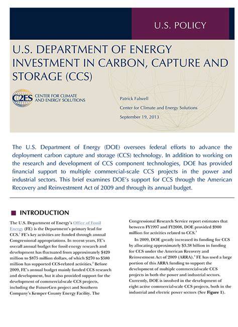 U S Department Of Energy Investment In Carbon Capture And Storage