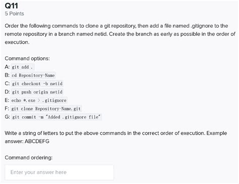 Solved 5 Points Order The Following Commands To Clone A Git Chegg