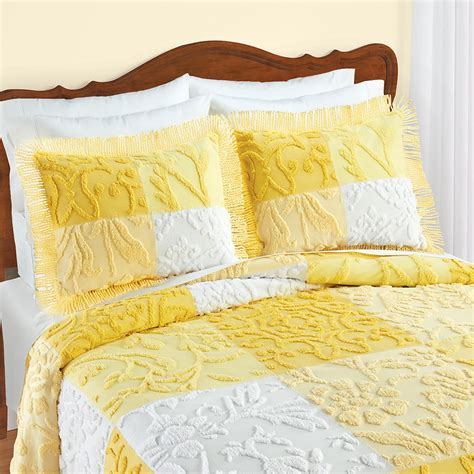 Yellow Patchwork Textured Chenille Pillow Sham Collections Etc