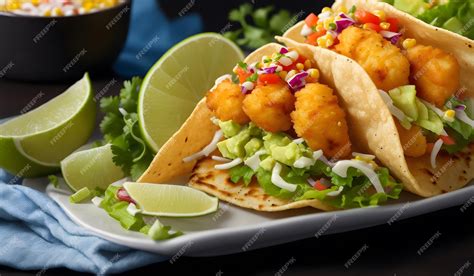 Premium Ai Image Delicious Fish Tacos Background Generative Ai