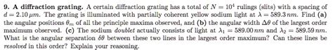 9 A Diffraction Grating A Certain Diffraction Grating Has A Total Of N 10 4 Rulings Slits