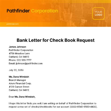 Free Bank Letter For Check Book Request Template To Edit Online