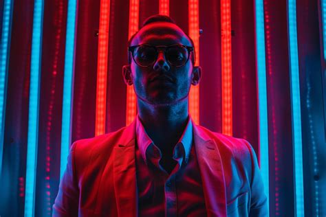 Trendy Male Fashion Model In Blazer With Neon Coral Stylish Lifestyle