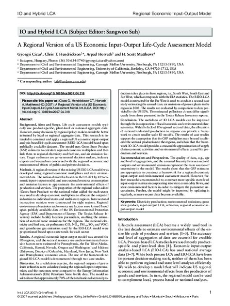 pdf a regional version of a us economic input output life cycle
