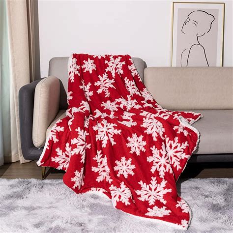 Cottebed Flannel Sherpa Snowflake Throw Blankets Ts Winter Warm