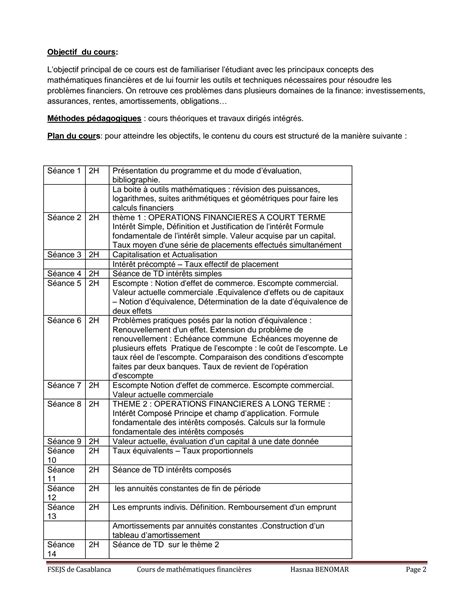 Solution Cours Et Td Math Matiques Financi Res Hasnaa Benomar