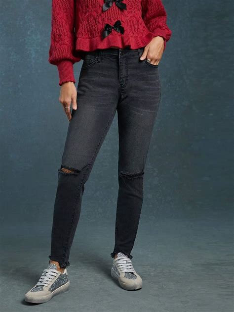 Westfade Mid Rise Western Ripped Fray Hem Stretch Ankle Skinny Cowgirl