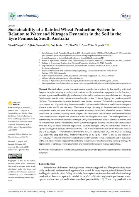 Pdf Sustainability Of A Rainfed Wheat Production System In Relation To Water And Nitrogen