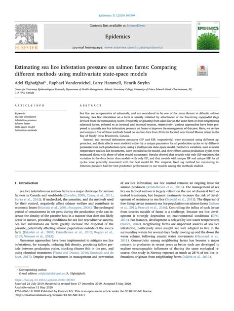 Pdf Estimating Sea Lice Infestation Pressure On Salmon Farms Comparing Different Methods