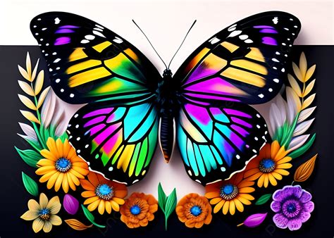 Butterflies And Flowers On Black Background Ai Digital Artwork Flowers