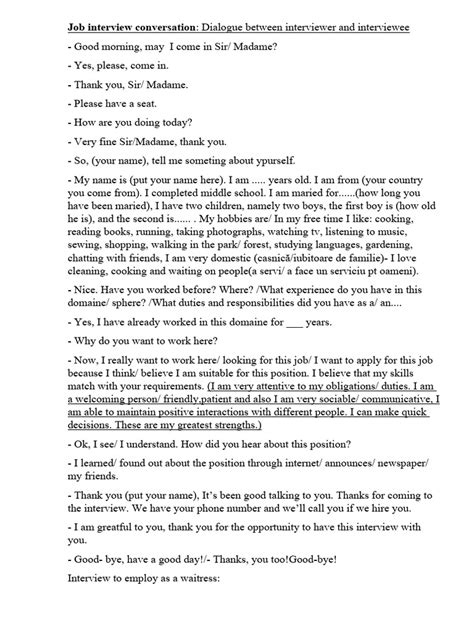Job Interview Conversation Pdf