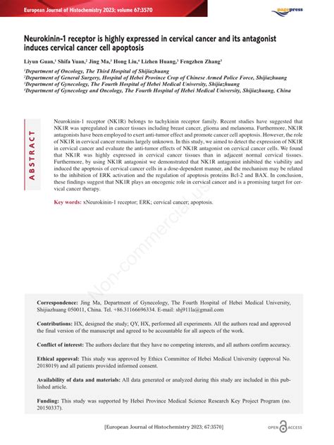 Pdf Neurokinin 1 Receptor Is Highly Expressed In Cervical Cancer And