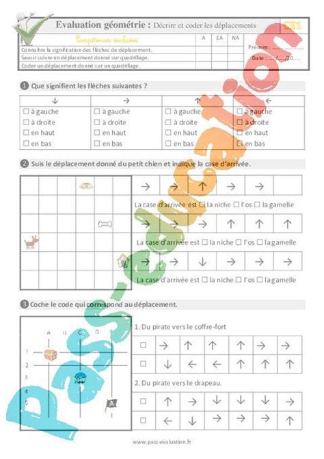 Décrire Et Coder Les Déplacements Au Ce1 Evaluation Qcm Quiz Pdf