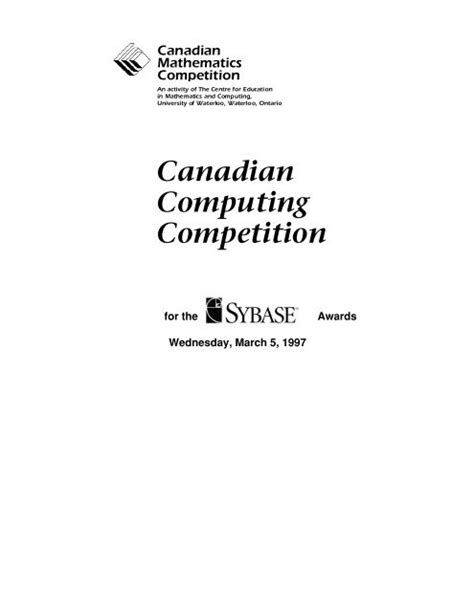 Canadian Computing Competition Cemc University Of Waterloo