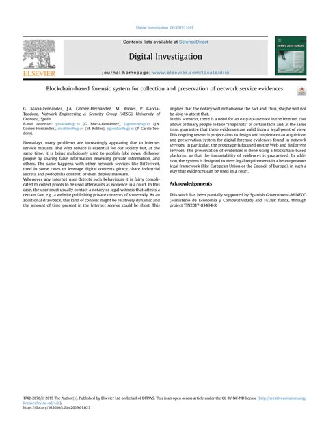 PDF Blockchain Based Forensic System For Collection And Preservation