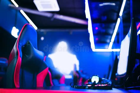 Blurred Background Of An Esports Event Big Illuminated Main Stage Of