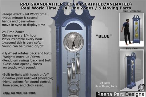 second life marketplace grandfather clock blue scripted animated