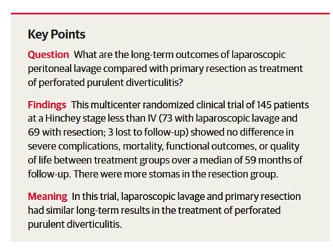 Laparoscopic Lavage Vs Primary Resection For Acute Perforated Diverticulitis Surgical Focus