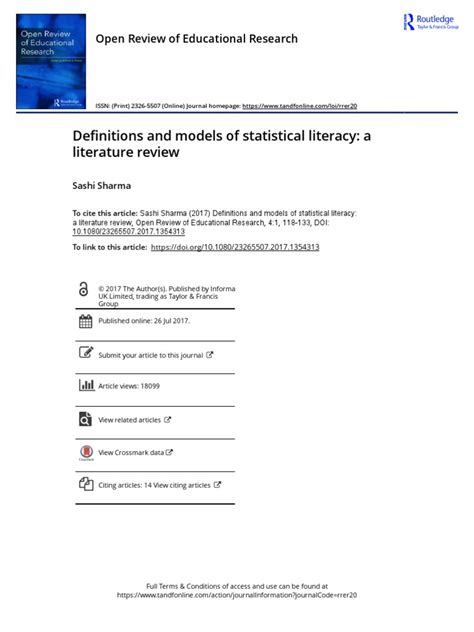 Definitions And Models Of Statistical Literacy A Literature Review Pdf Literacy Teaching