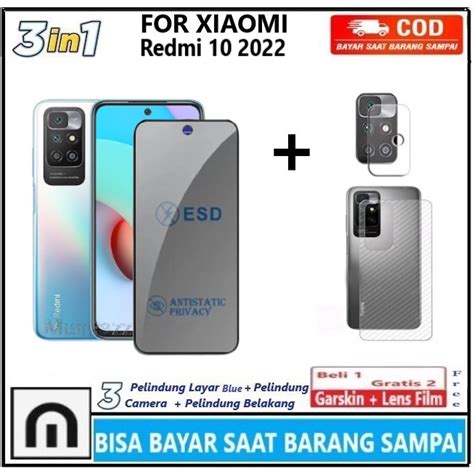 Jual Paket 3in1 Tempered Glass Anti Spy Xiaomi Redmi 10 Redmi 10 2022 10 5G Anti Gores Privacy