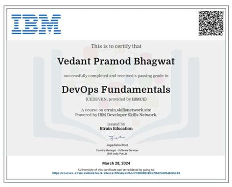 vedant bhagwat on linkedin devops certification ibm python