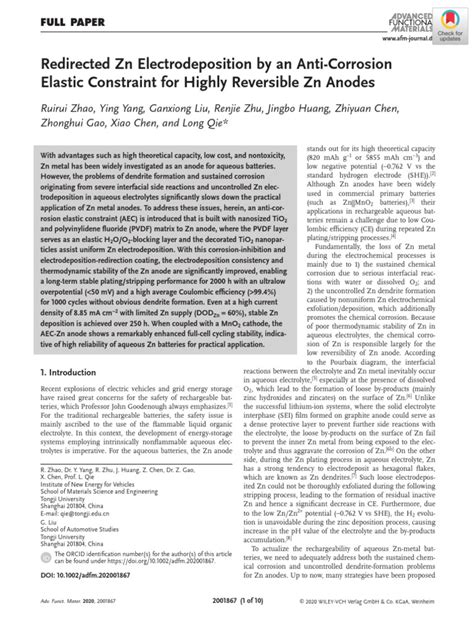 Redirected Zn Electrodeposition By An Anti Corrosion 2020 Pdf Electrochemistry