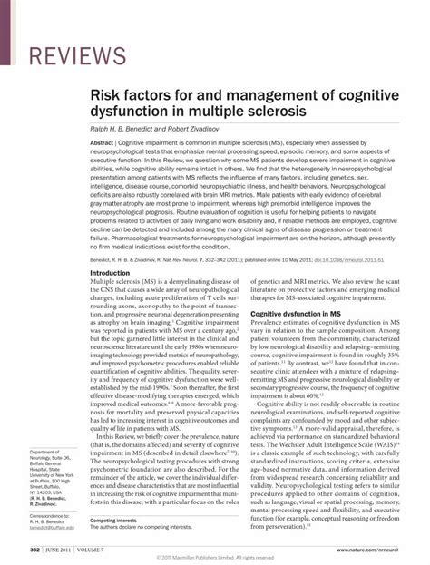 Pdf Risk Factors For And Management Of Cognitive Dysfunction In Multiple Sclerosis Dokumentips