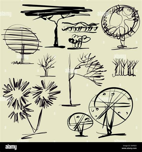 Art Set Of Sketching Vector Trees Symbols Stock Vector Image Art Alamy